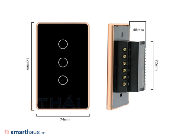 Công tắc thông minh Zigbee Tuya, viền nhôm vàng, mặt kính hình chữ nhật ...